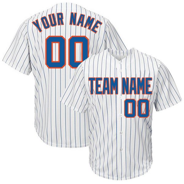 Custom White Pinstripe Baseball Jersey with Royal