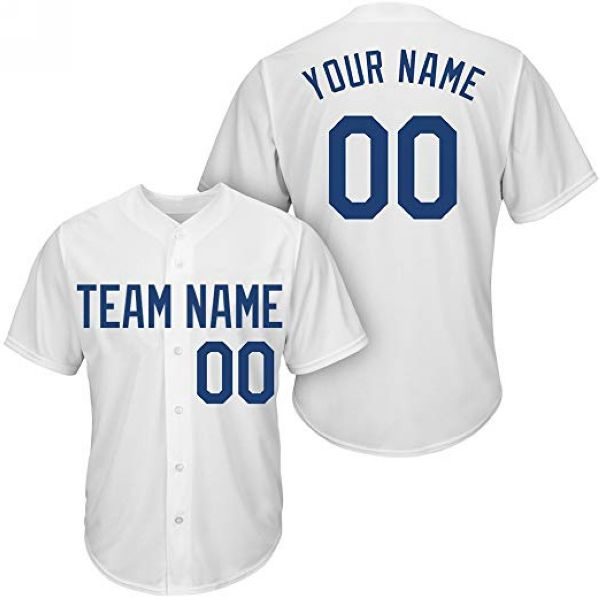 Custom White Baseball Jersey with Royal