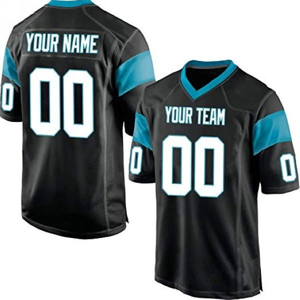 Custom Black Football Jersey with Blue