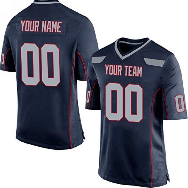 Custom Blue Football Jersey with Gray Red