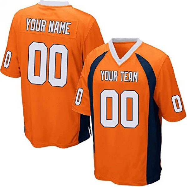 Custom Orange Football Jersey with Navy