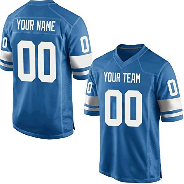 Custom Blue Football Jersey with Gray
